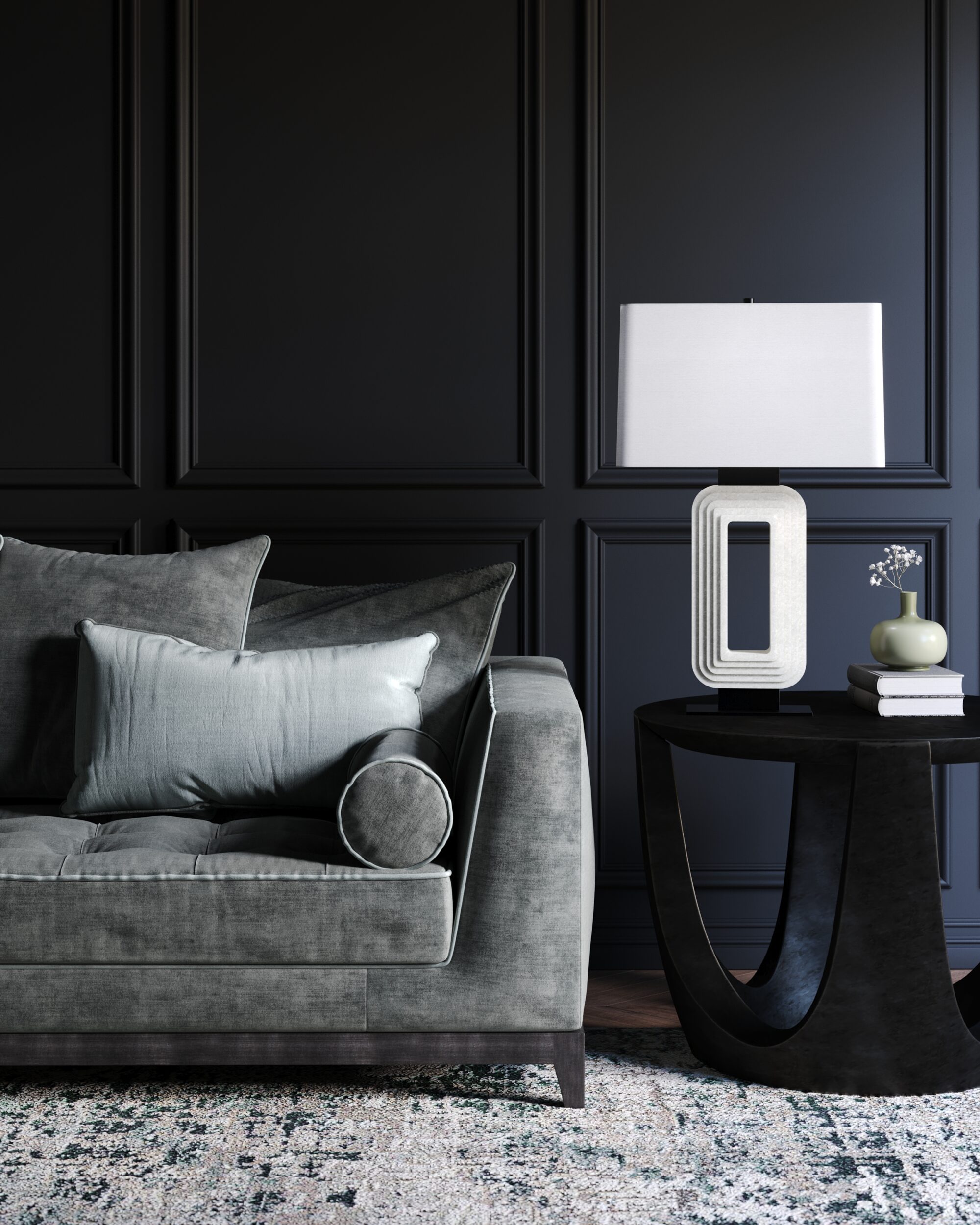 Bloor Table Lamp - white composite stone, bronze black metal | FlowDecor